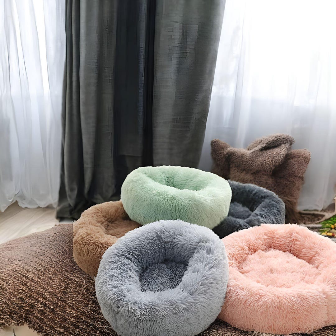 Warm Cozy Cat Dog Plush Pet Felted Bed, Washable Donut Shaped Cat Nest ...