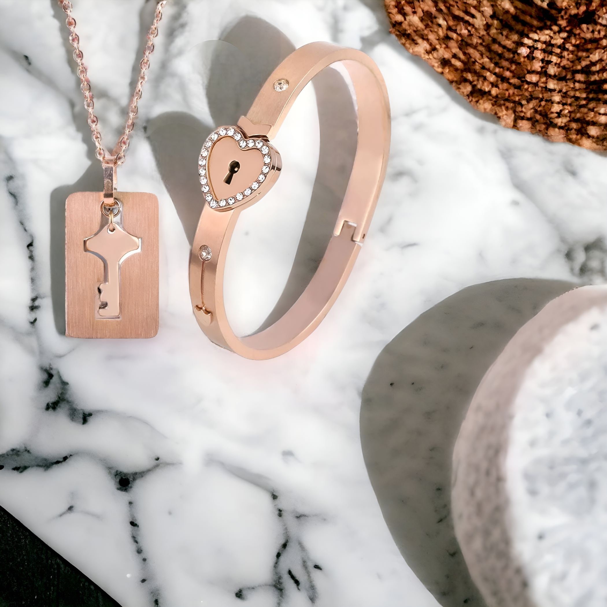Couples Lock and Key Bracelet and Necklace Set, His and Her Bracelet ...
