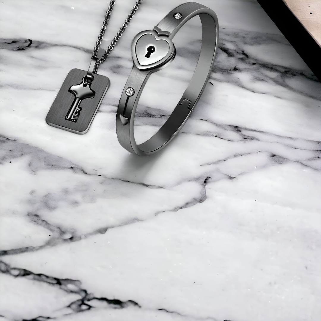 Couples Lock and Key Bracelet and Necklace Set, His and Her Bracelet ...