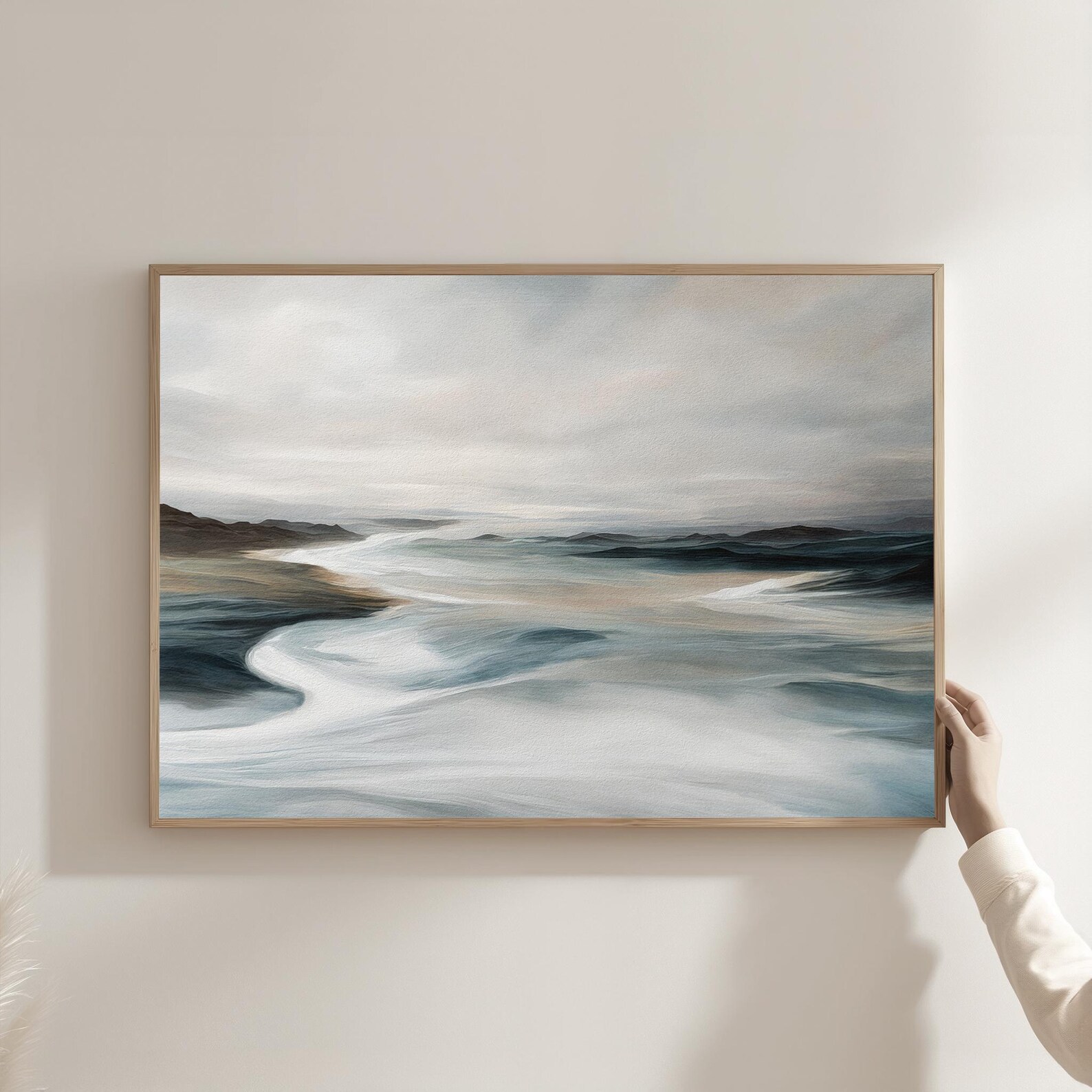 Abstract Seascape Print, Muted Blue Ocean Waves, Coastal Wall Art ...