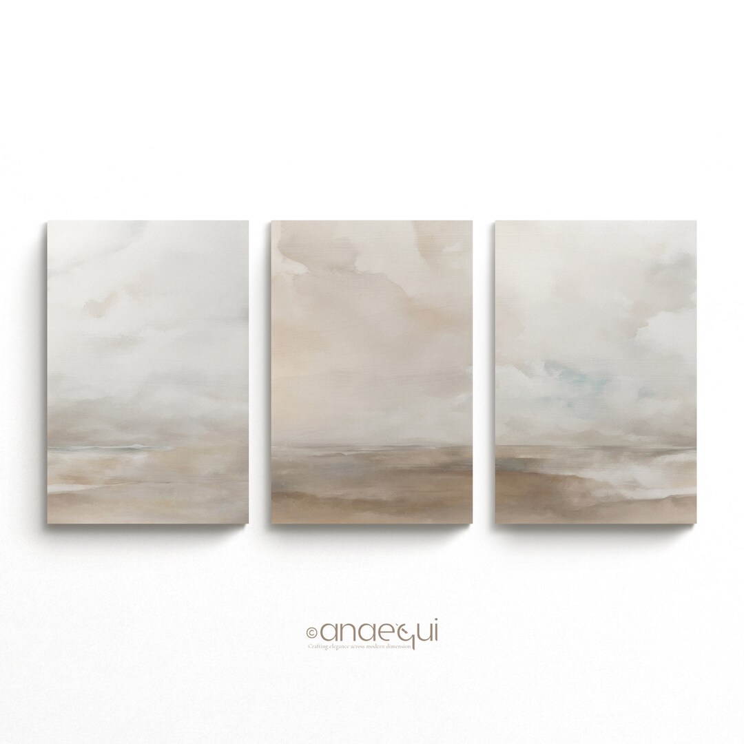 Muted Abstract Landscape Wall Art Set of 3 Printable Neutral Soft ...