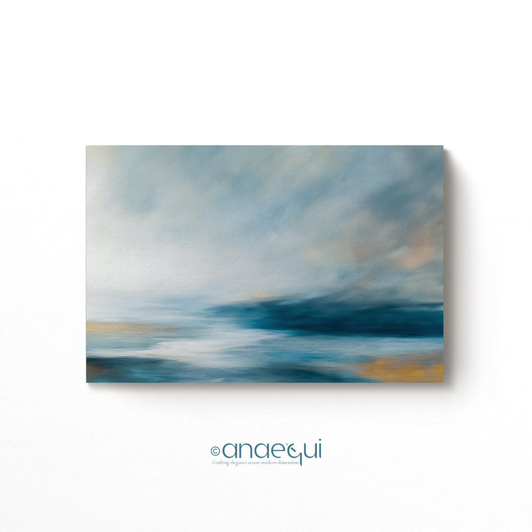 Muted Blue Abstract Landscape Painting | Minimalist Digital Art ...