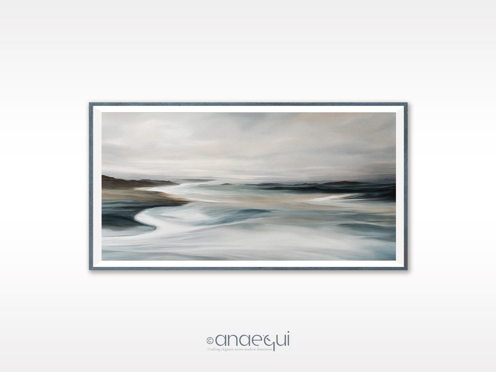 Abstract Seascape Print, Muted Blue Ocean Waves, Coastal Wall Art ...