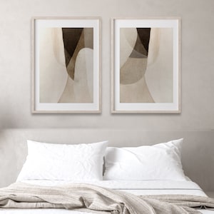 Japandi Wall Art Prints | Set of Two Pieces | Digital Abstract Textured | Neutral Beige Earth ...