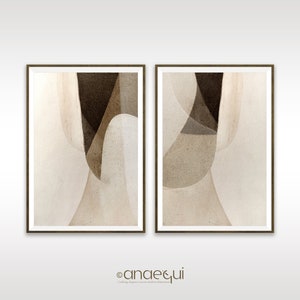Japandi Wall Art Prints | Set of Two Pieces | Digital Abstract Textured | Neutral Beige Earth ...