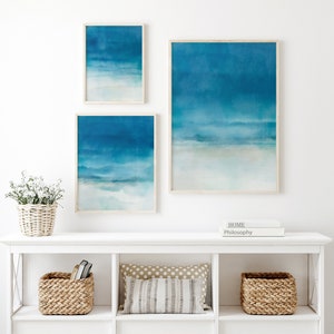 Light Blue Wall Art Set of 3 Printable Watercolor Modern Blue Abstract ...