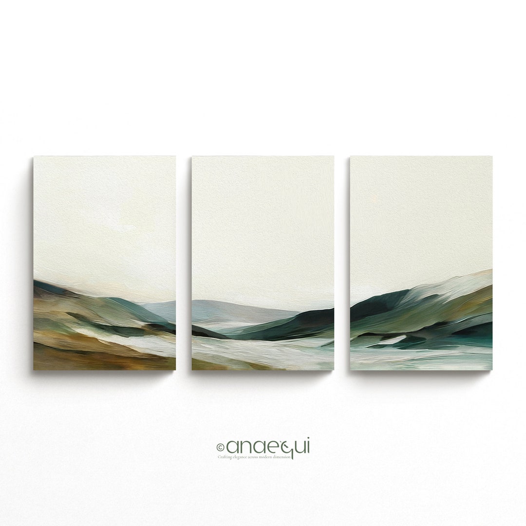 Muted Abstract Landscape Set of 3 Printable Natural Paintings Digital ...