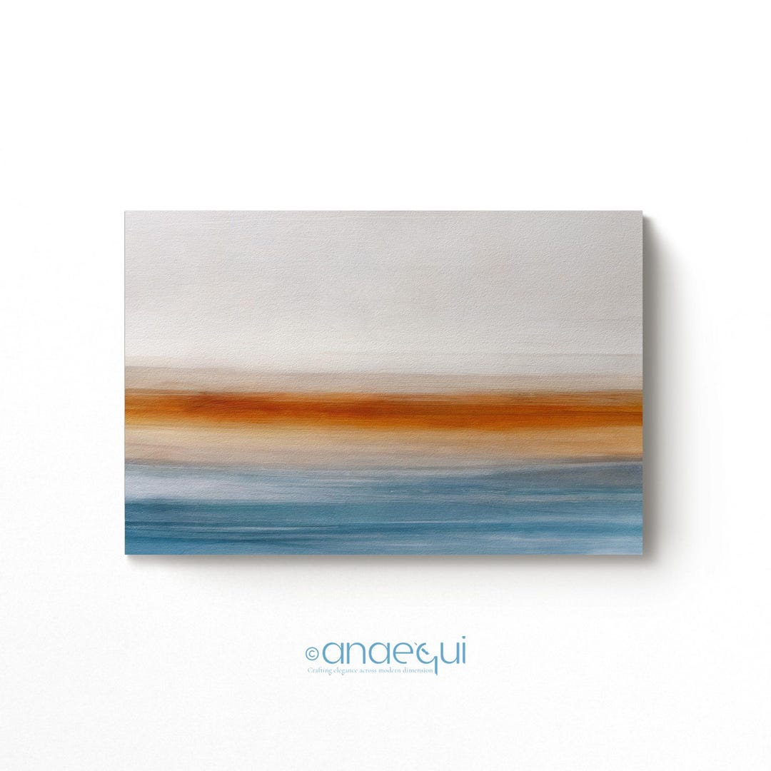 Muted Abstract Landscape Painting, Soft Blue Orange Earthy Tones ...