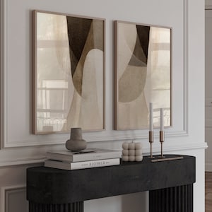 Japandi Wall Art Prints | Set of Two Pieces | Digital Abstract Textured | Neutral Beige Earth ...