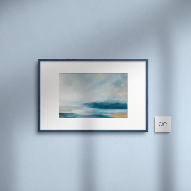Muted Blue Abstract Landscape Painting | Minimalist Digital Art ...