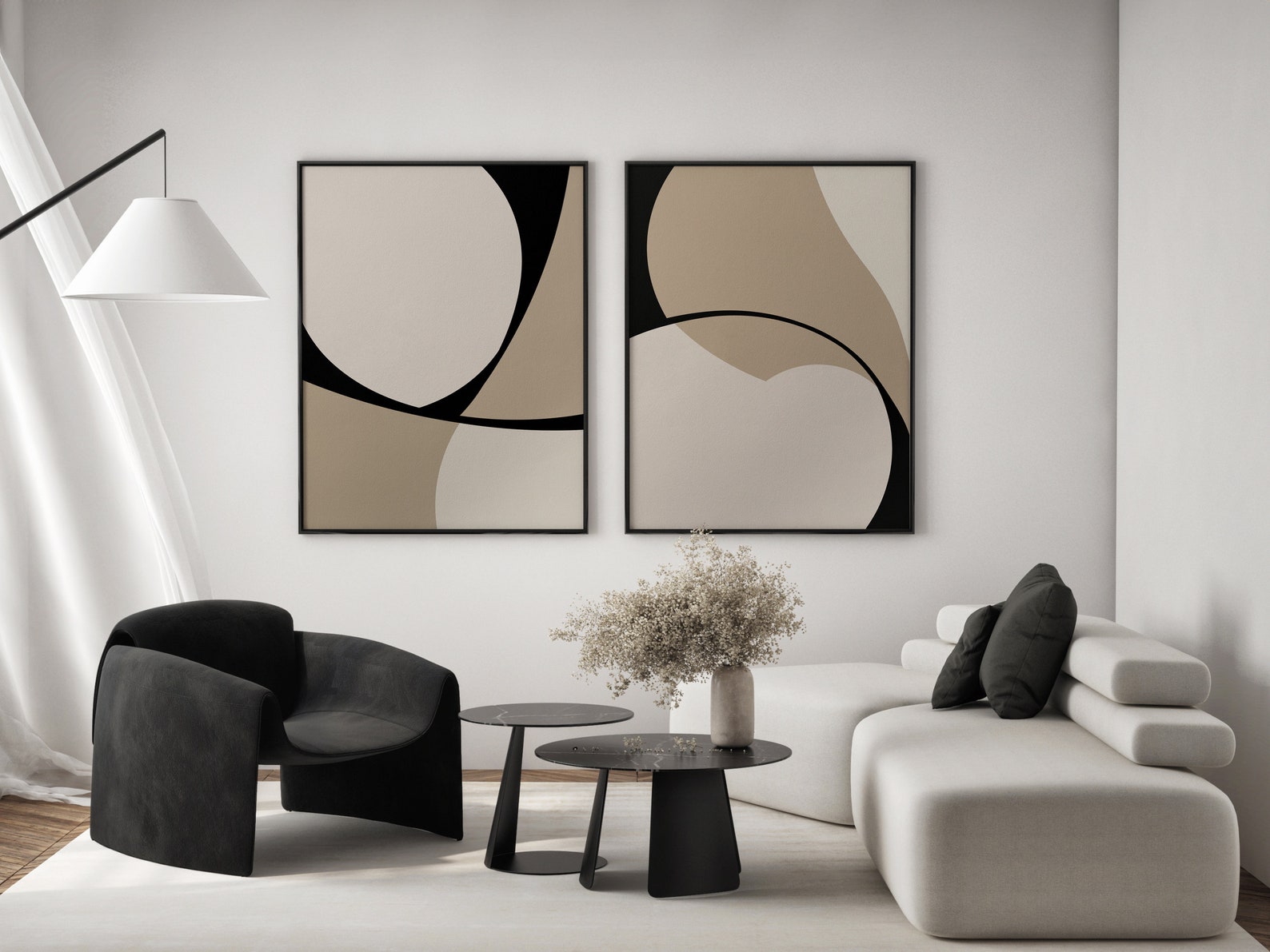 Neutral Abstract Line Art Prints, Beige Minimalist Set (digital ...