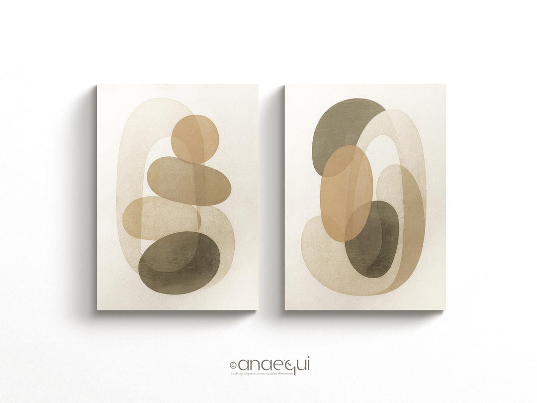 Neutral Stacked Stone Wall Art Set of 2, Earth Tone Abstract Prints in ...