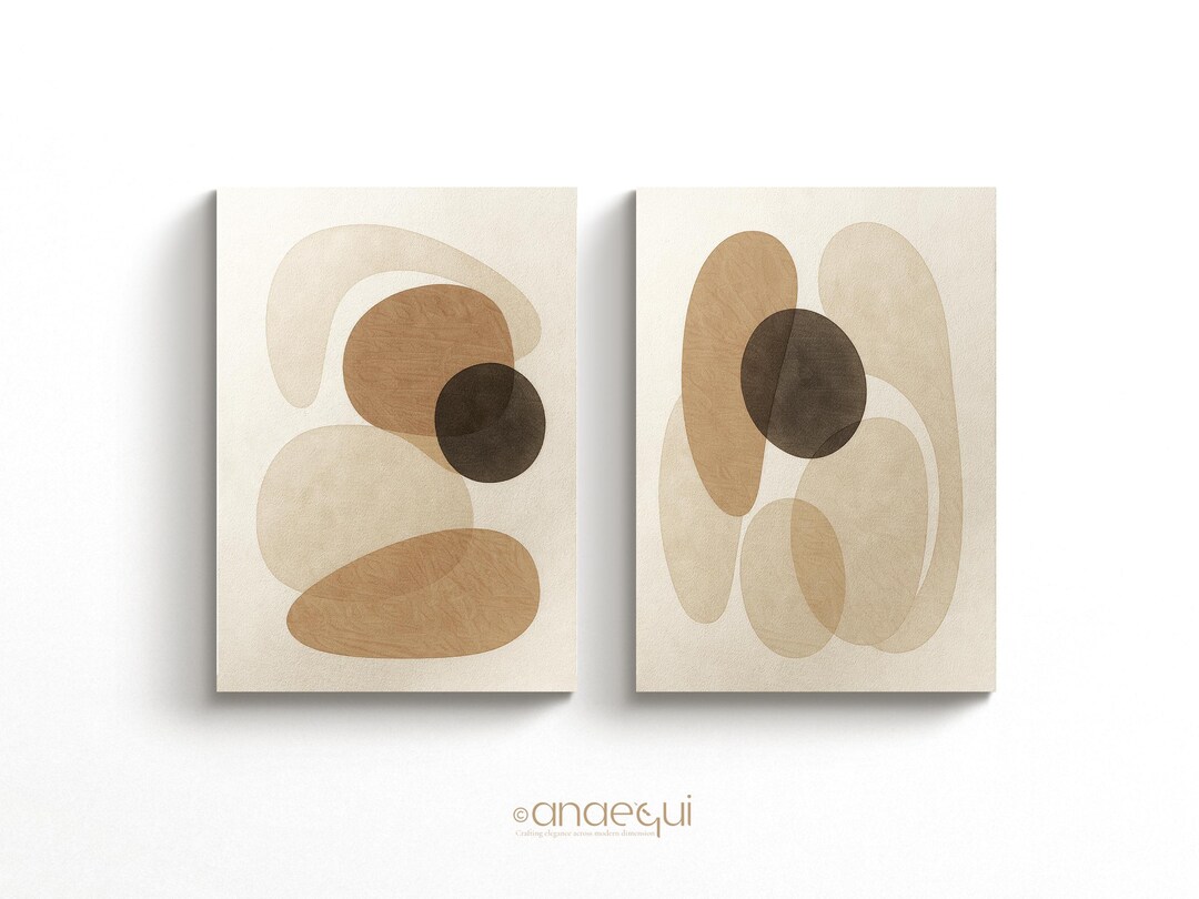 Brown Beige Neutral Abstract Wall Art Set of 2, Organic Shapes With ...