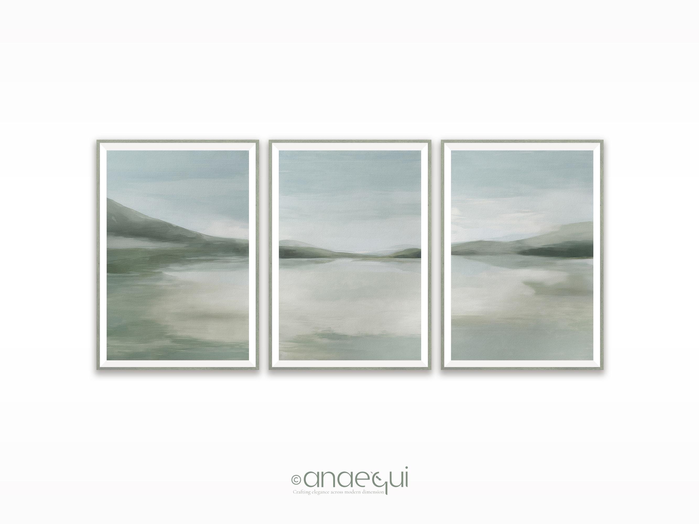 Modern Abstract Lake Landscape Wall Art Painting Set of 3 Printable ...