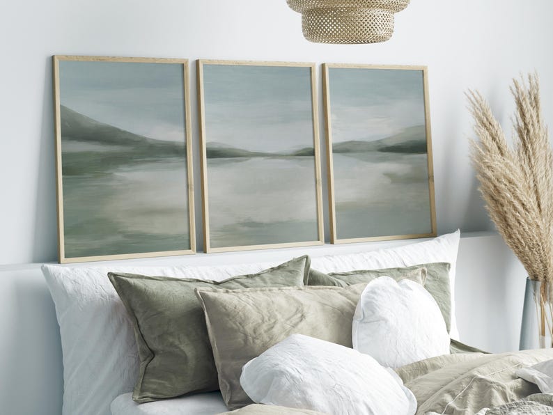 Modern Abstract Lake Landscape Wall Art Painting Set of 3 Printable ...