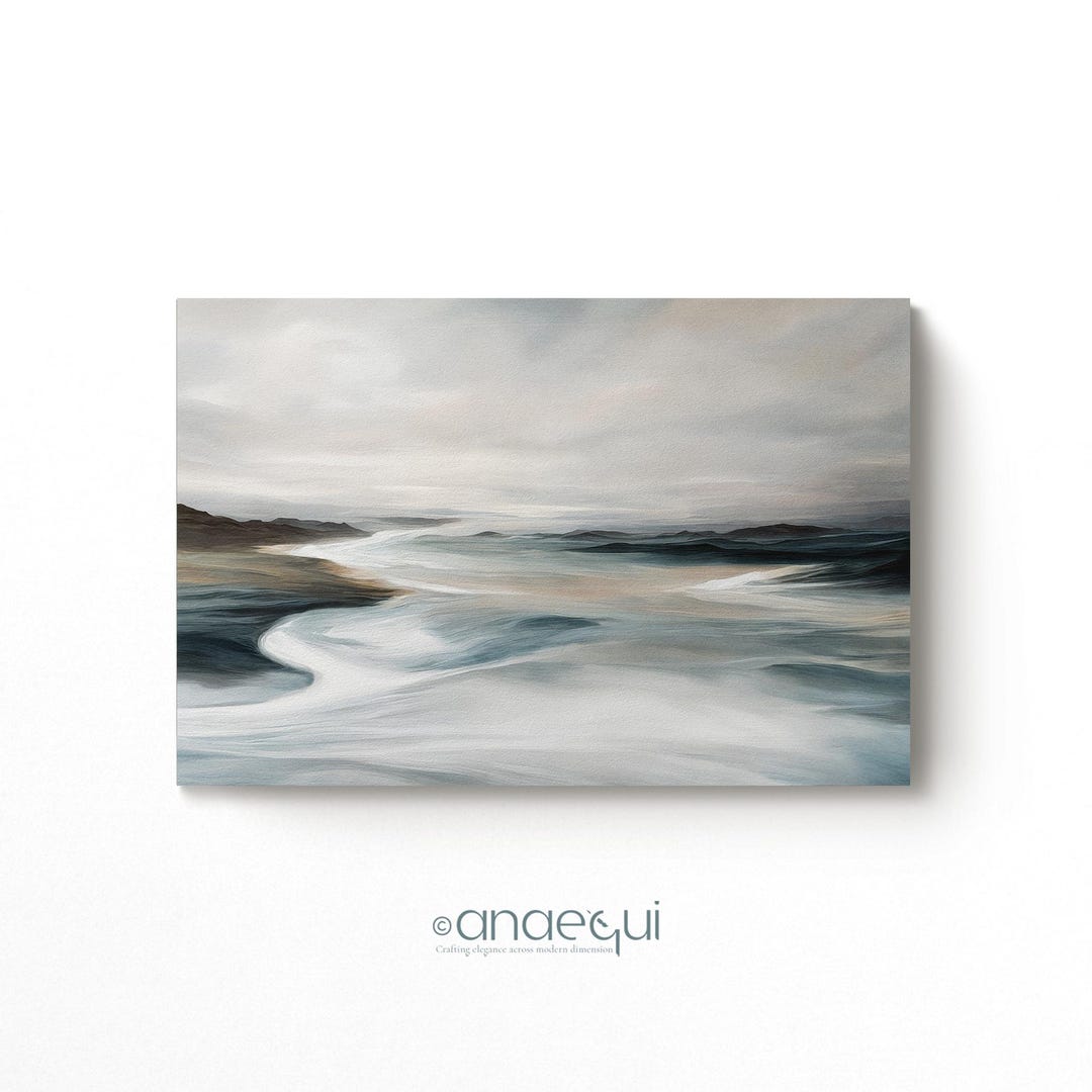 Abstract Seascape Print, Muted Blue Ocean Waves, Coastal Wall Art ...