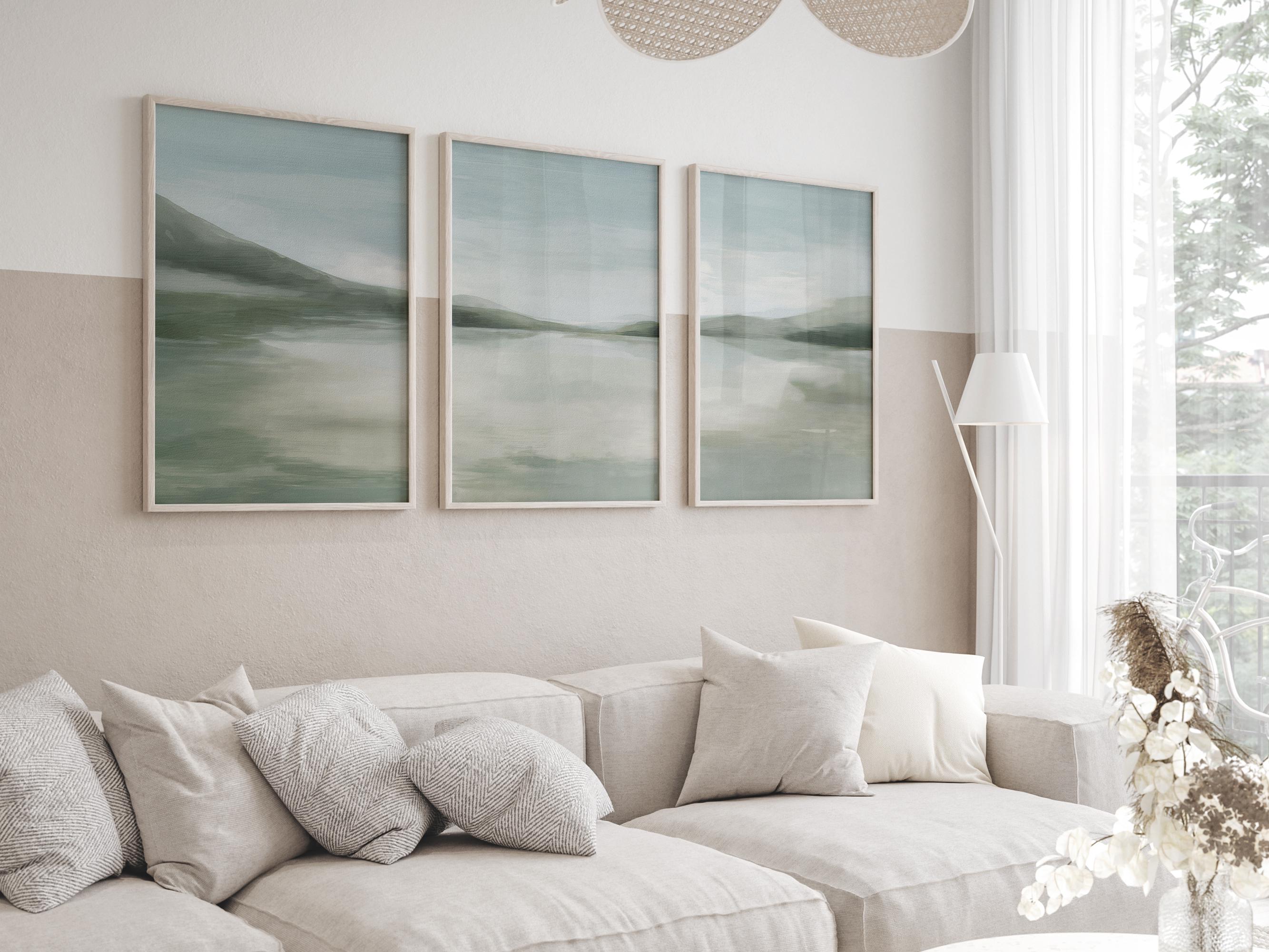 Modern Abstract Lake Landscape Wall Art Painting Set of 3 Printable ...