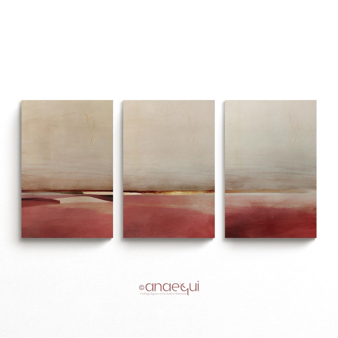 Set of 3 Digital Abstract Paintings, Earthy Minimalist Wall Art in Warm ...