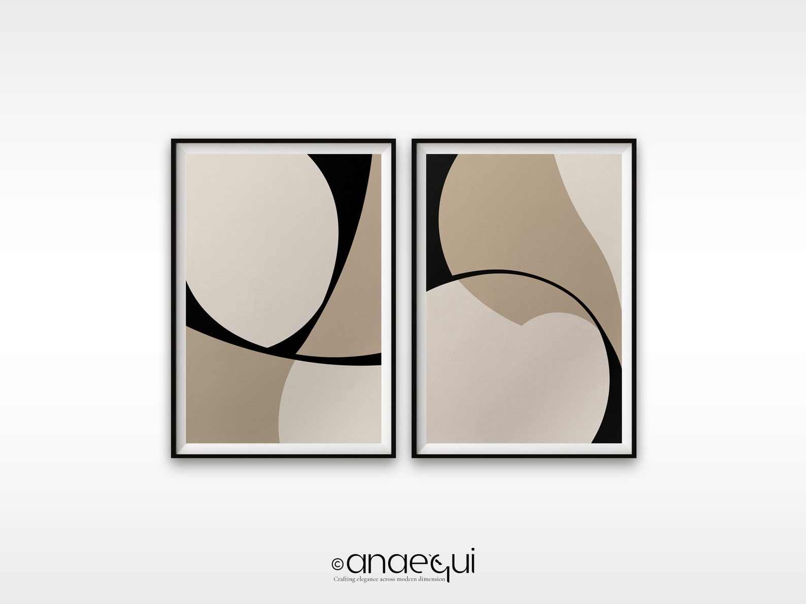 Neutral Abstract Line Art Prints, Beige Minimalist Set (digital ...