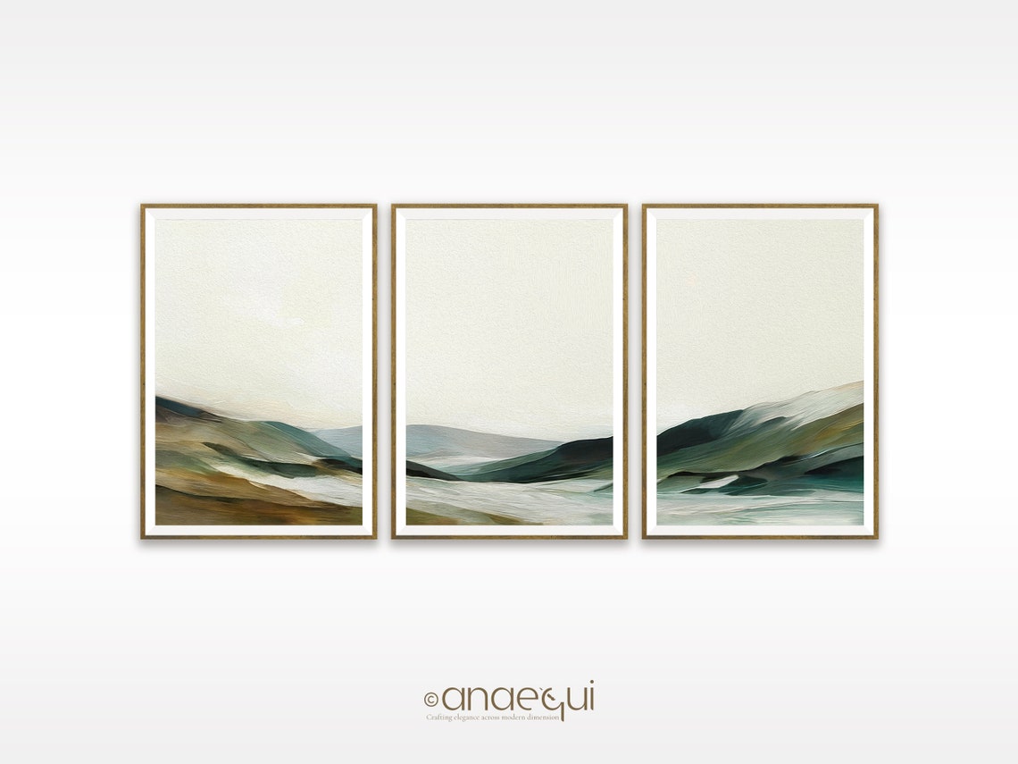 Muted Abstract Landscape Set of 3 Printable Natural Paintings Digital ...
