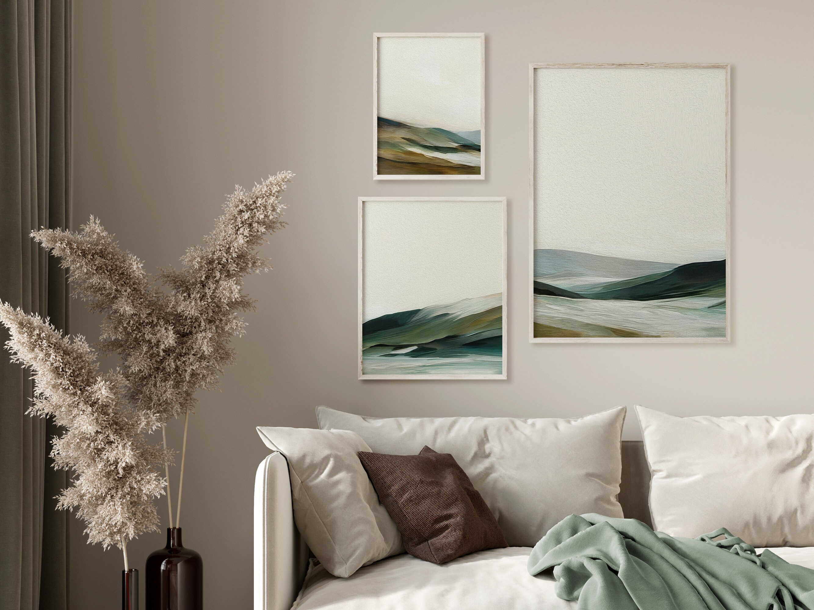 Muted Abstract Landscape Set of 3 Printable Natural Paintings Digital ...
