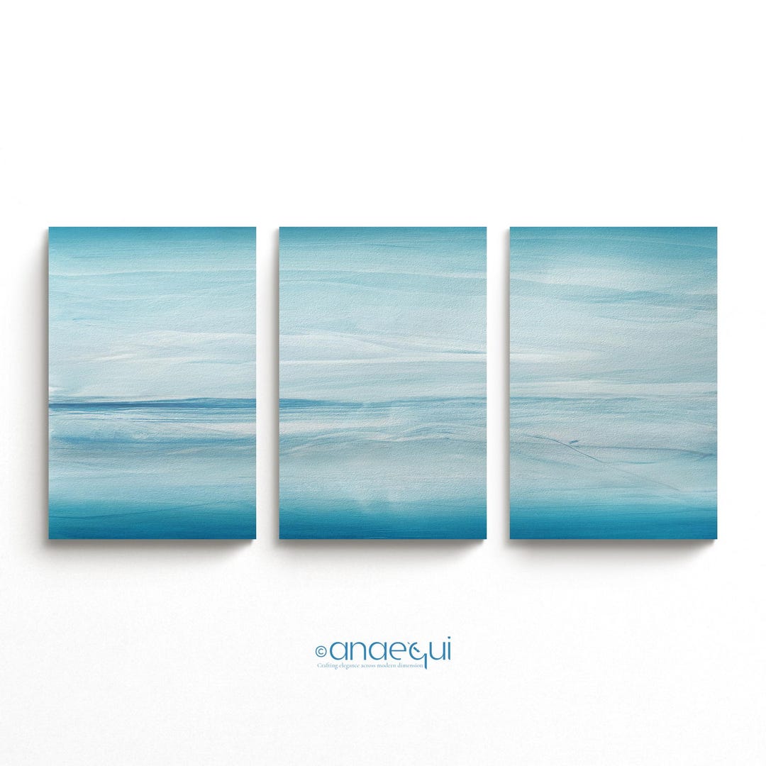 Blue Ocean Triptych, Calm Sea Art, Minimalist Seascape, Abstract Blue ...