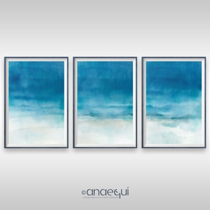 Light Blue Wall Art Set of 3 Printable Watercolor Modern Blue Abstract ...