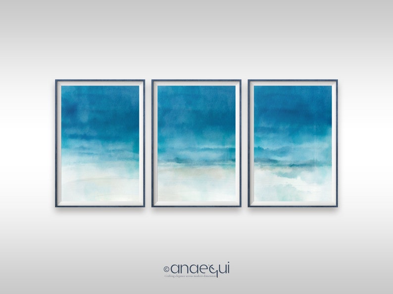 Light Blue Wall Art Set of 3 Printable Watercolor Modern Blue Abstract ...