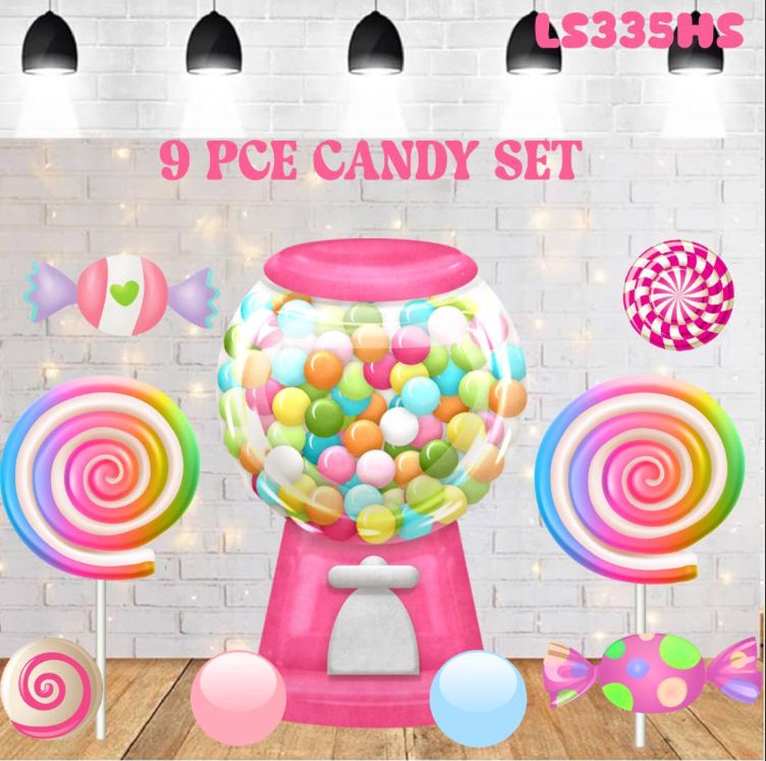 9PC Gumball Machine & Candy Set; Party Props, Party Decor, Yard Card ...