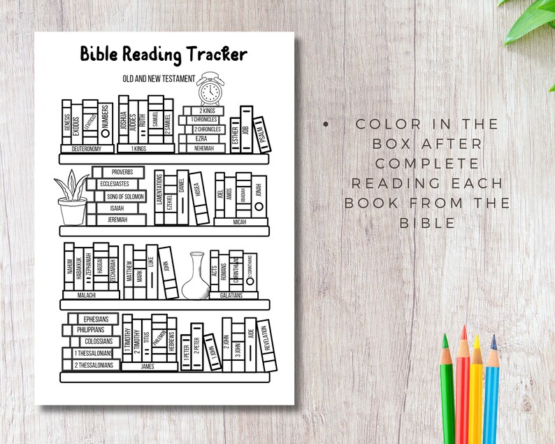 Bible Bookshelf Reading Tracker Old & New Testament in One Page ...