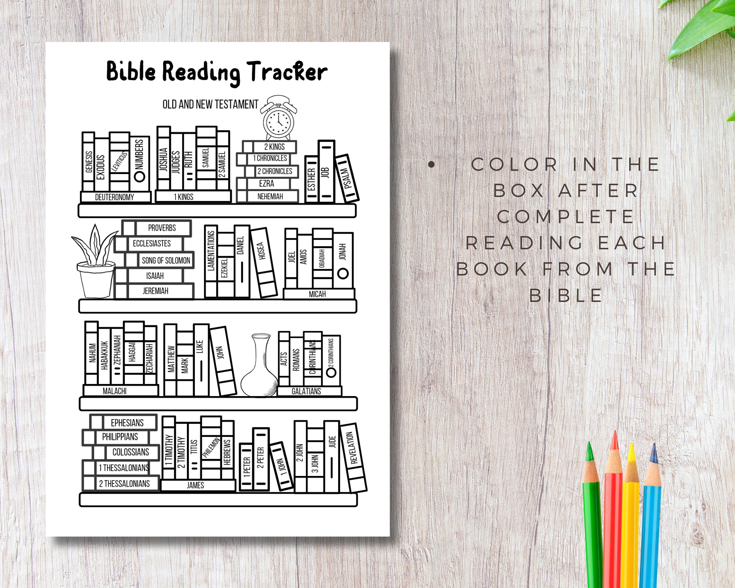 Bible Bookshelf Reading Tracker Old & New Testament in One Page ...