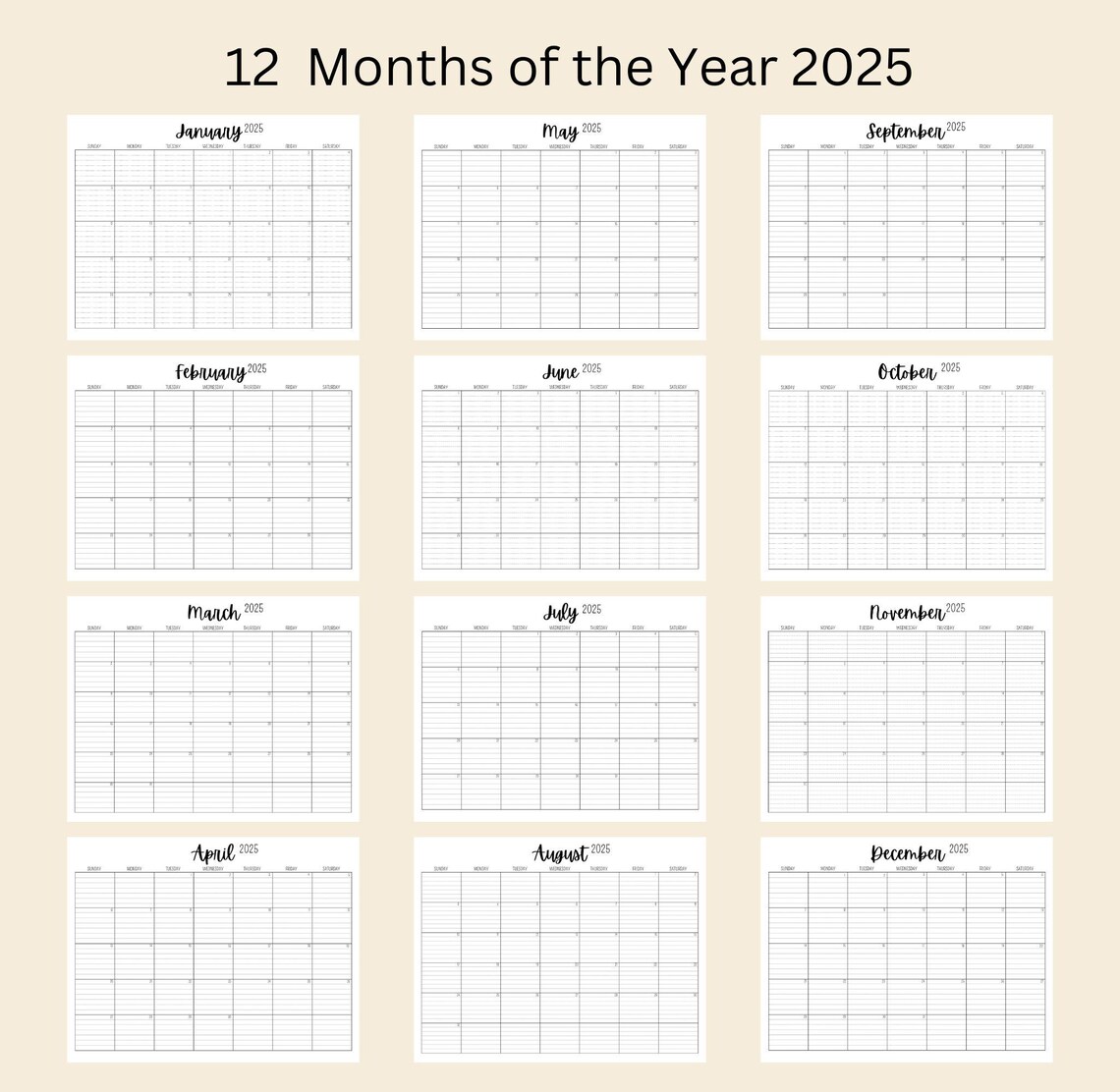 2025 Monatskalender Druckbare Vorlage Gefütterter Monatskalender 2025 ...