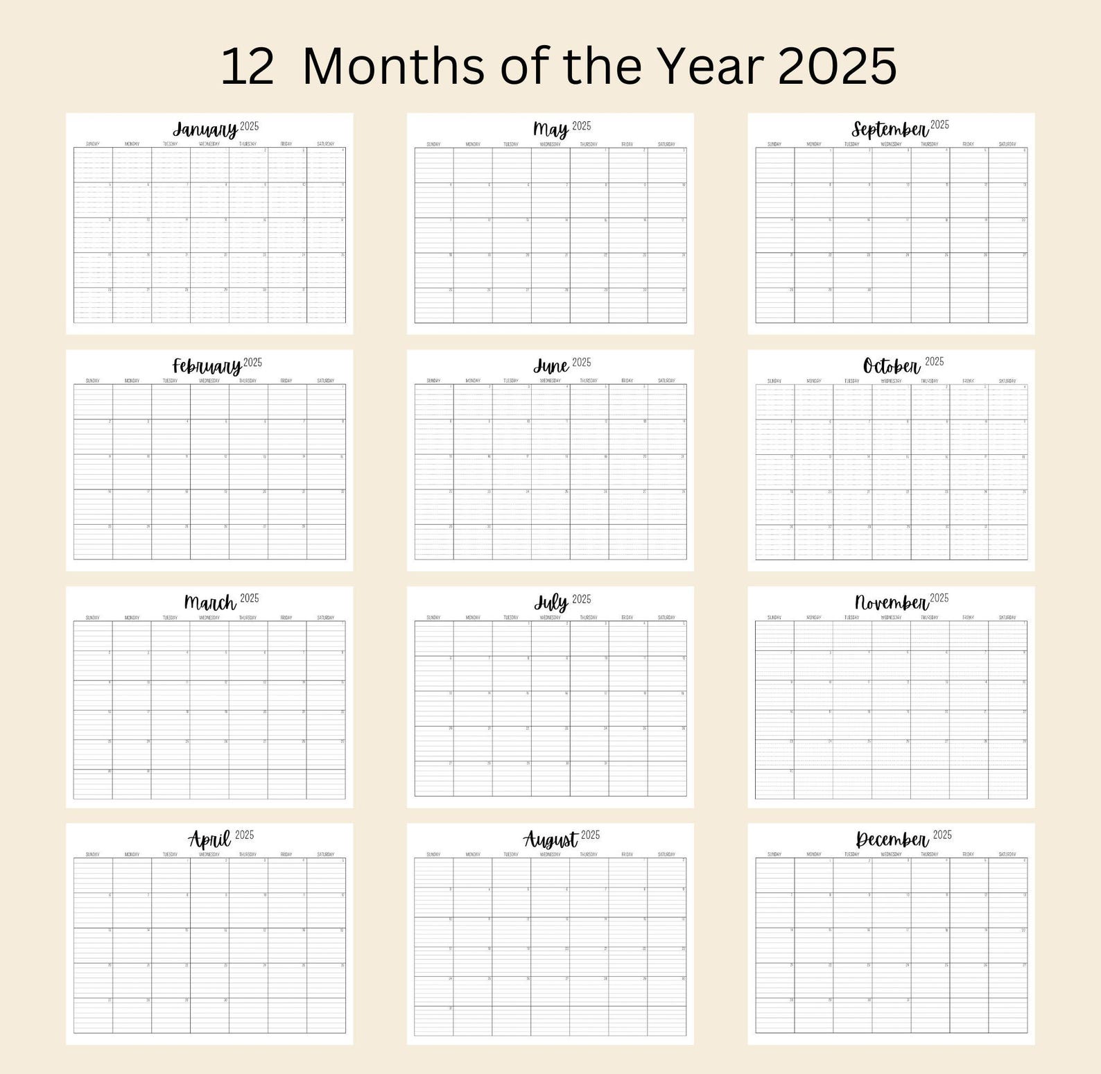 2025 Monatskalender Druckbare Vorlage Gefütterter Monatskalender 2025 ...