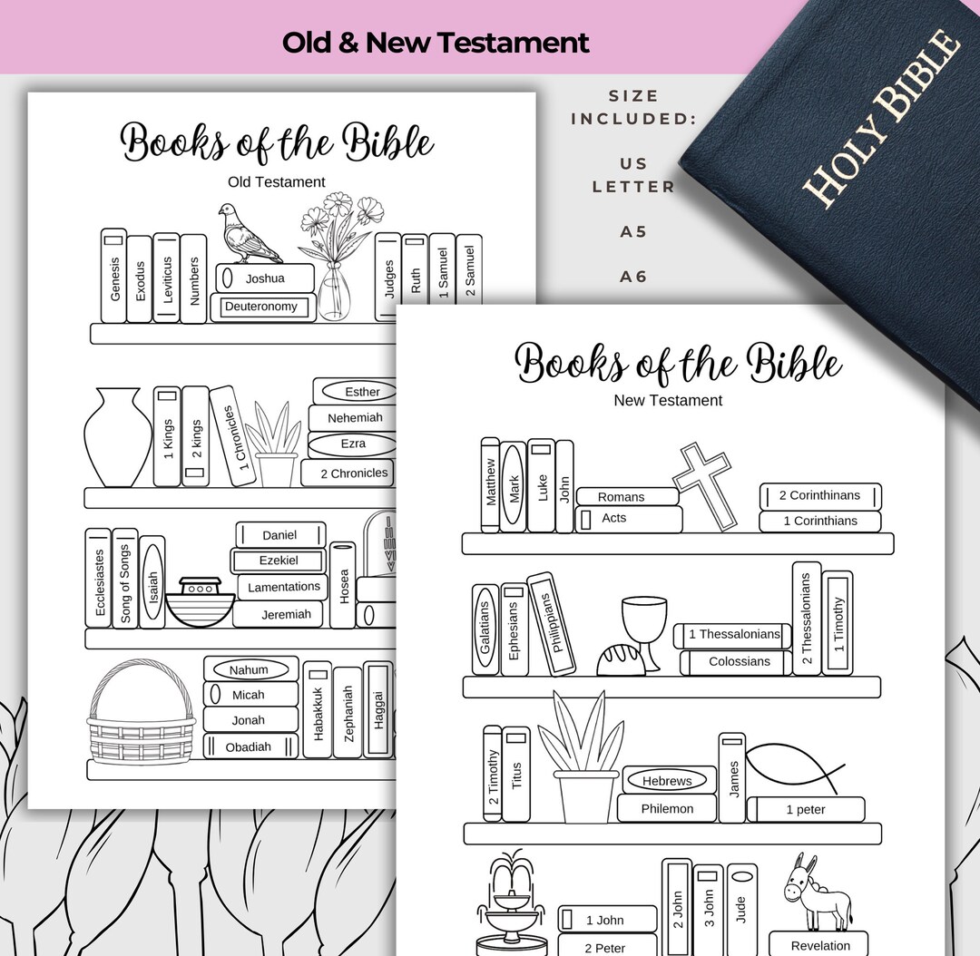 Books of the Bible Bookshelf Coloring Printable Old & New Testament ...