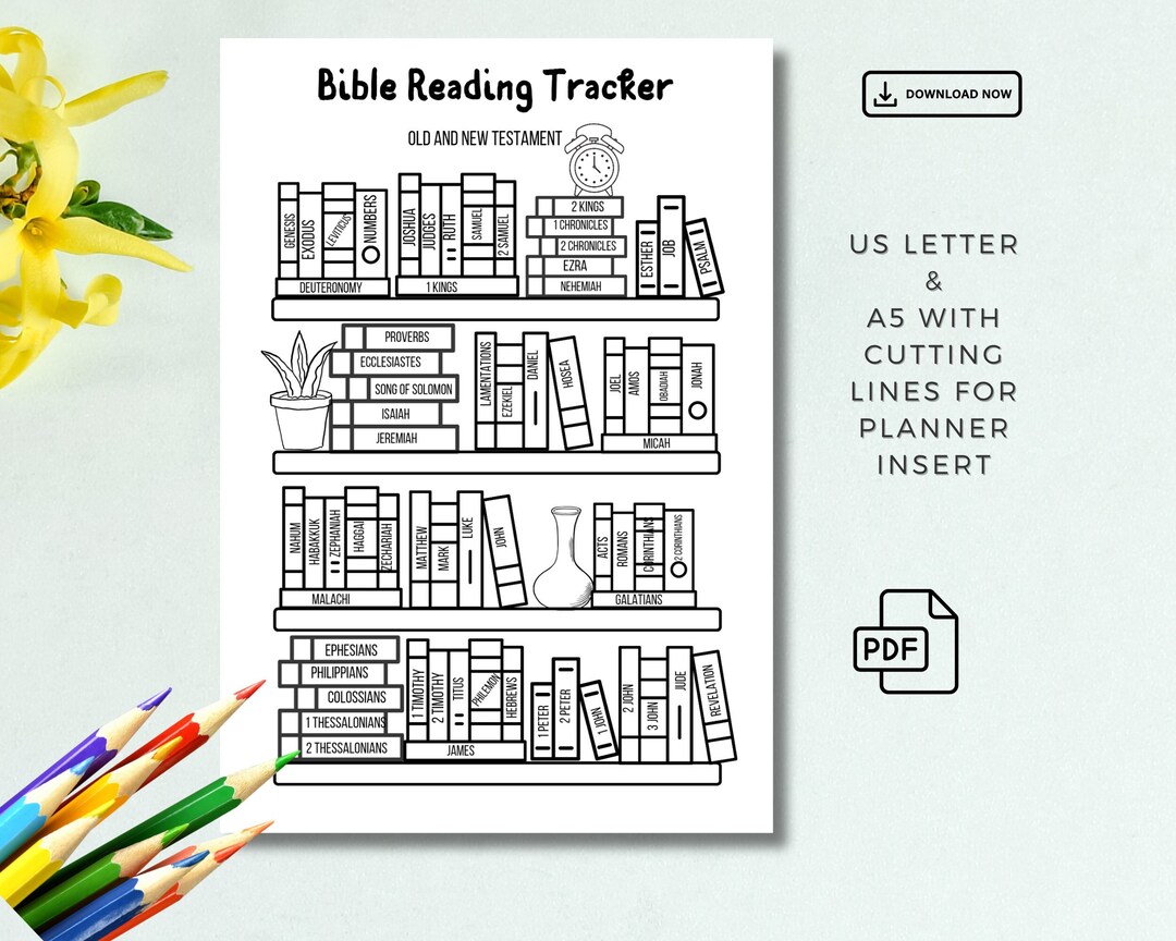 Bible Bookshelf Reading Tracker Old & New Testament in One Page ...