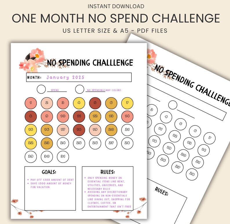 No Spend Tracker Money Saving Goal Chart Spending Plan Debt Free Money ...