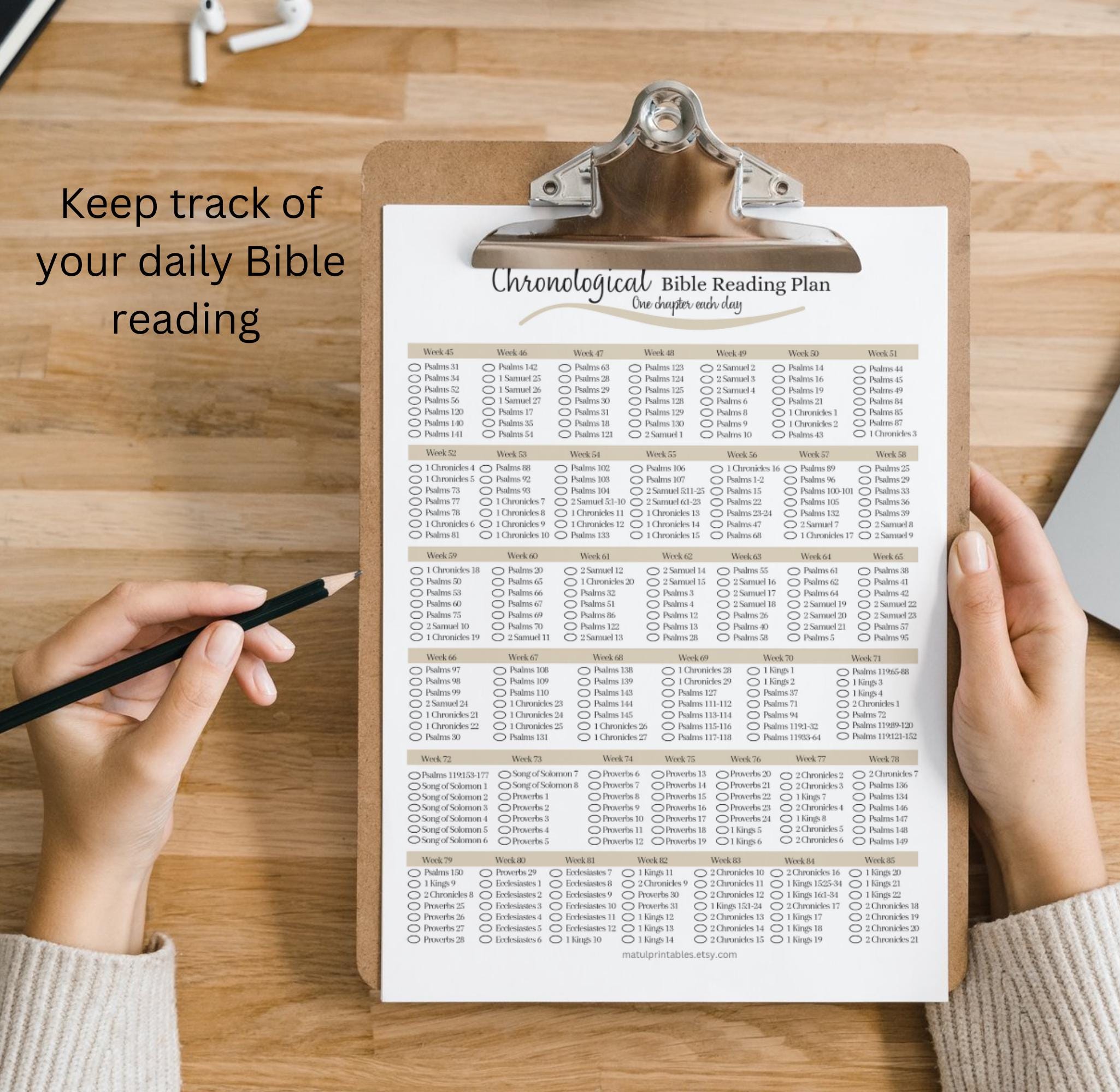 Daily Chronological Bible Reading Plan Bible Study Guide Checklist ...