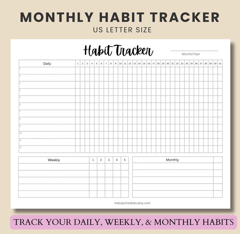 Habit Tracker Printable Daily Goal Planner Digital Download Weekly ...