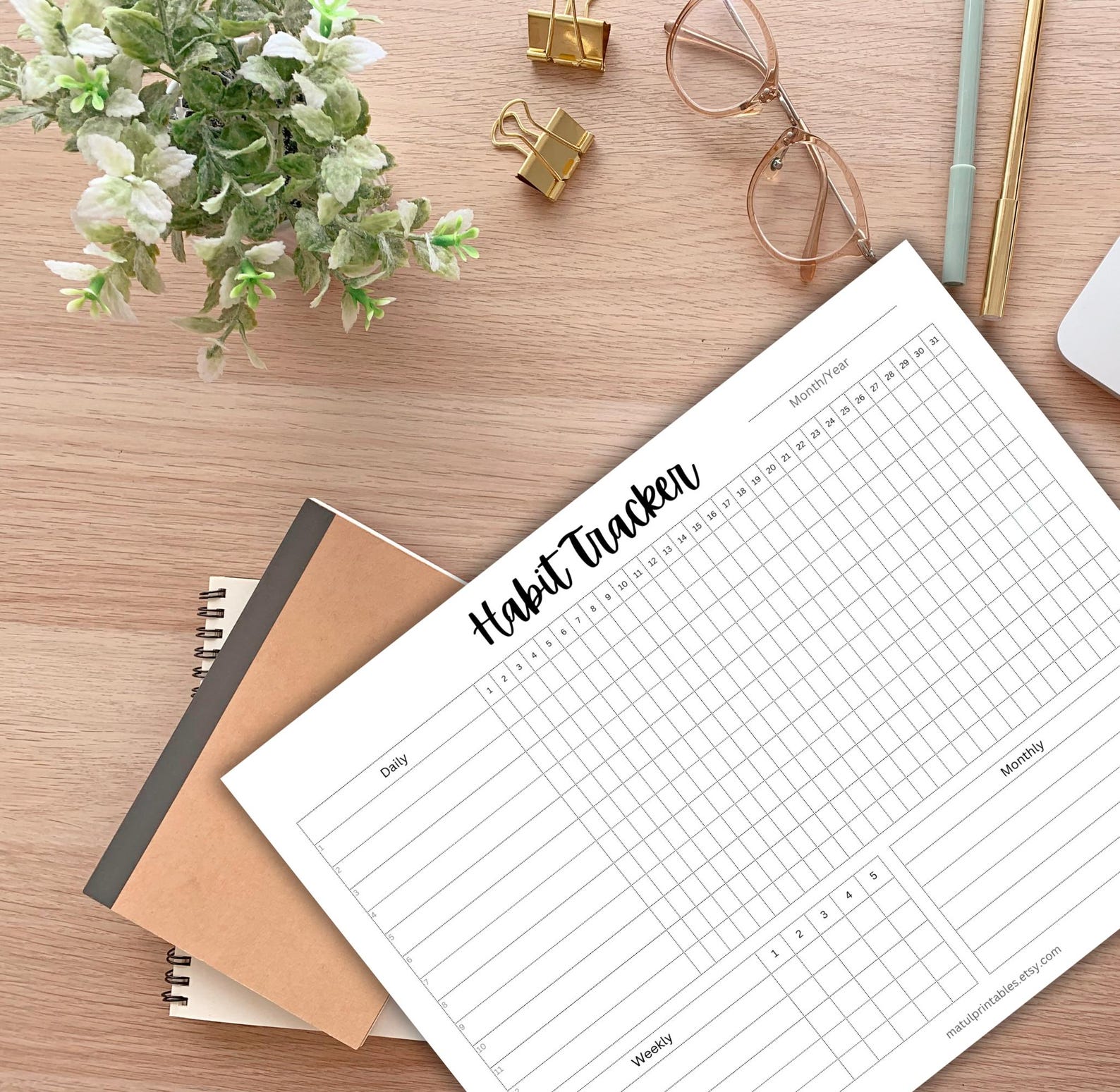 Habit Tracker Printable Daily Goal Planner Digital Download Weekly ...