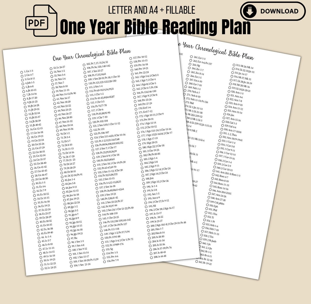 Chronological Bible Reading Tracker, 365 Days Reading Plan, One Year ...