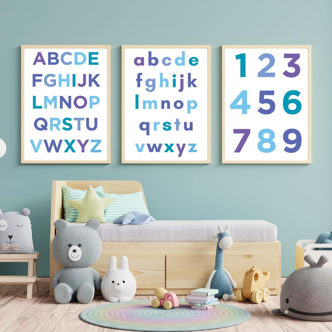 Alphabet & Numbers Wall Art Set: Playroom Nursery Decor (digital ...