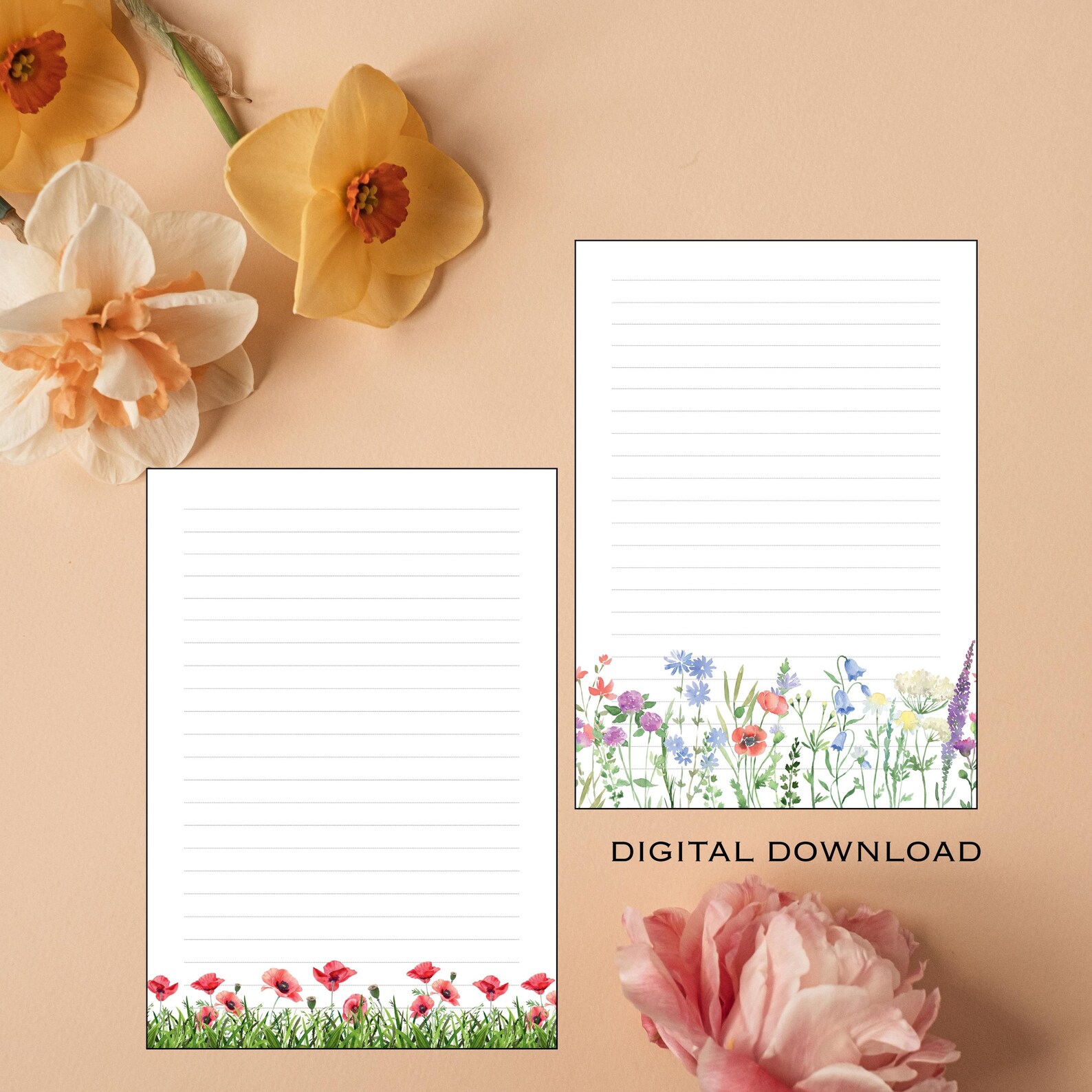Summer Flower Writing Paper Set: Lined & Unlined (digital Download) - Etsy