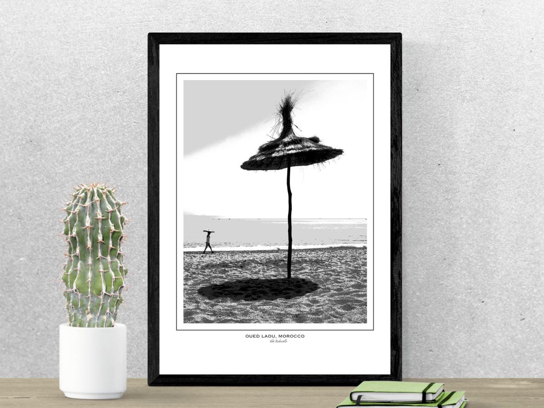 Moroccan Beach Parasol Photo, Black White Beach Scene, Moroccan Street ...