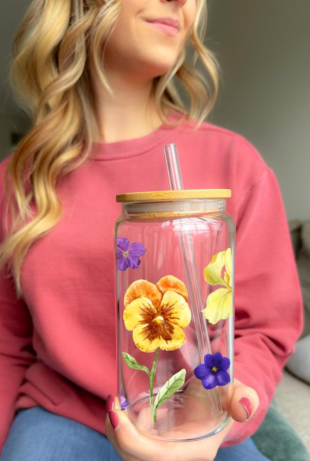February Birth-flower Glass Tumbler, Birth Month Tumbler, Pressed ...