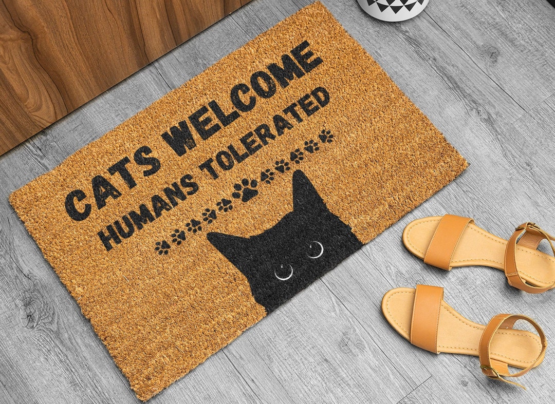 Cats Welcome Humans Tolerated Doormat Cute Cat Peeking Welcome Mat ...