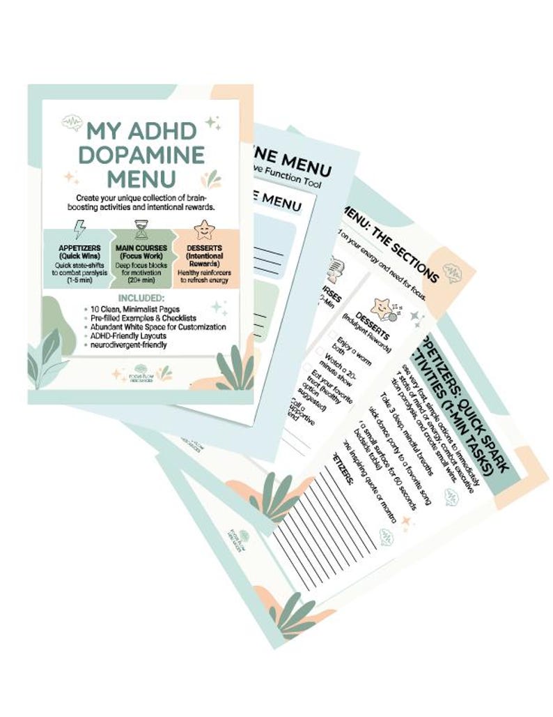 ADHD Dopamine Menu Printable | Executive Functioning Planner (digital ...