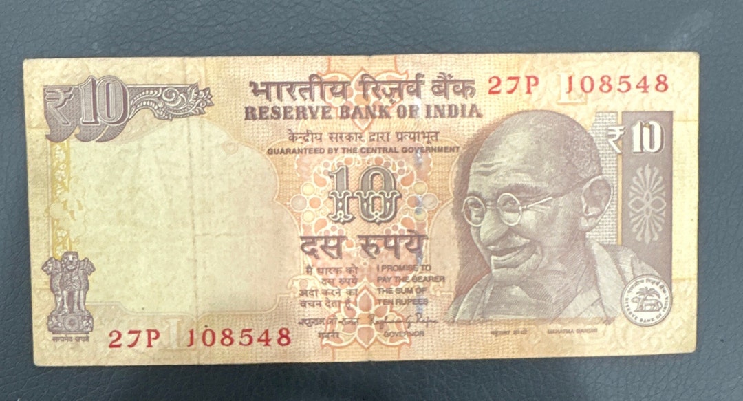 India Ten 10 Rupee Banknote Paper Money World Collectible Bona Vintage ...