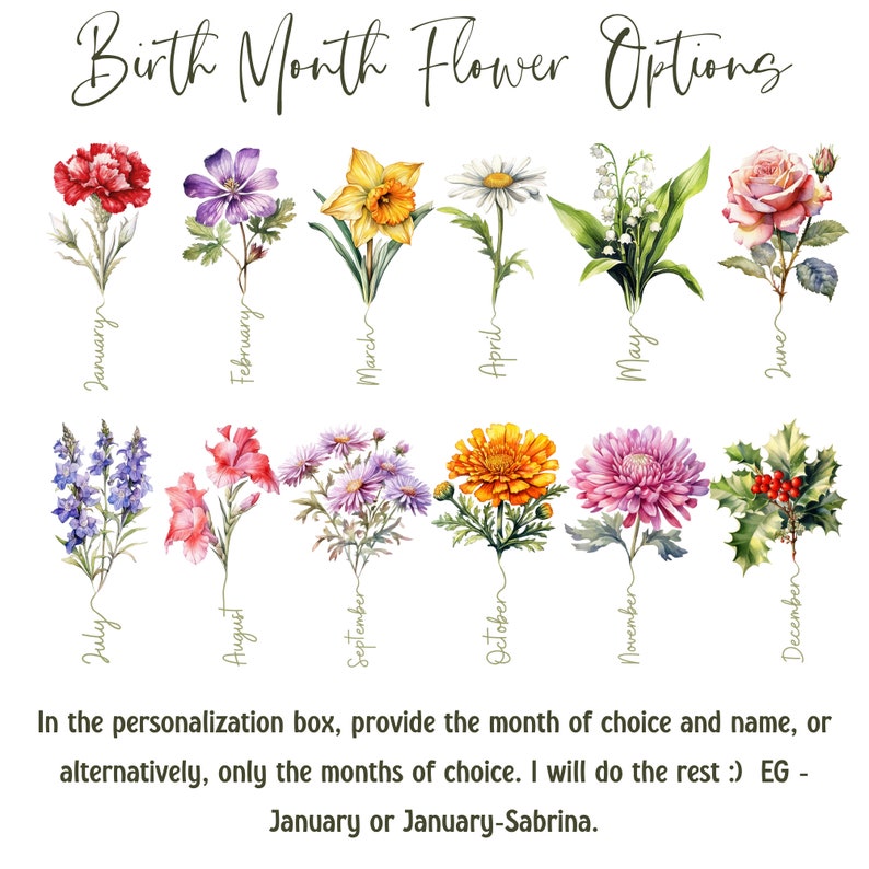 Birth Month Flower Slim Water Bottle, Personalized Birth Month Gift for ...