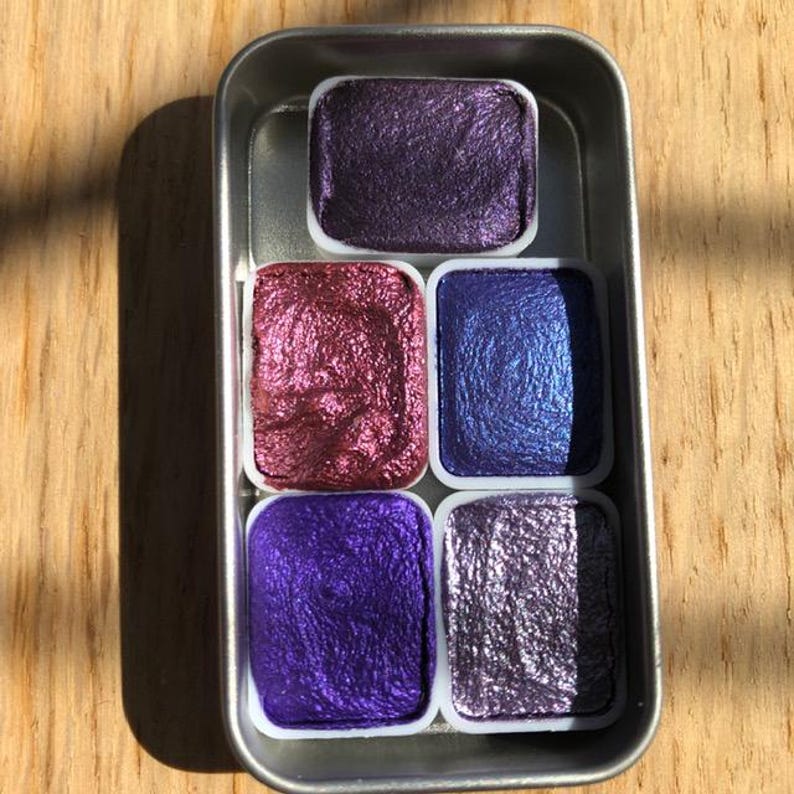 Purple Violet 5 Color Quarter Pan Handmade Watercolor Palette ...
