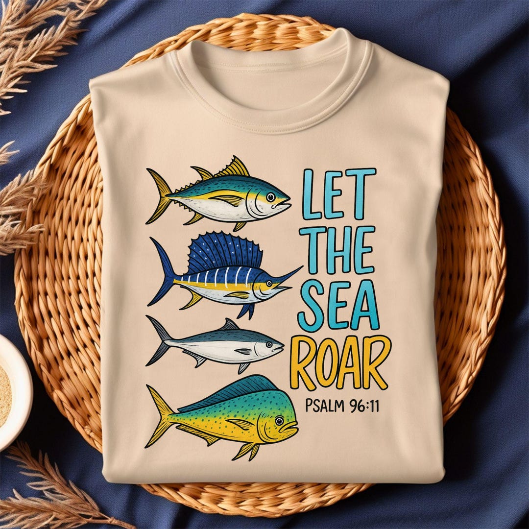 Let the Sea Roar PNG | Christian Fish Shirt Design With Psalm 96:11 ...
